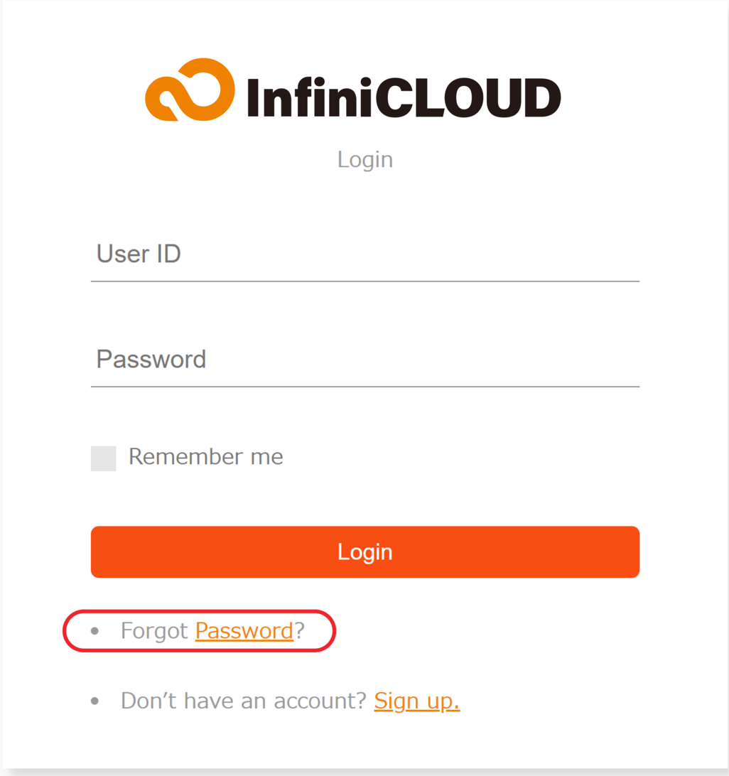 I forgot my user ID and password|InfiniCLOUD | All-In-One Cloud Storage ...